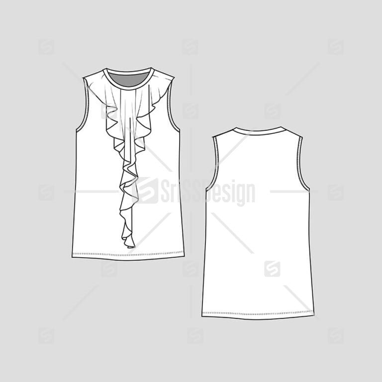 Fancy Fashion Ruffles Top flat sketch drawing vector - Srissdesign